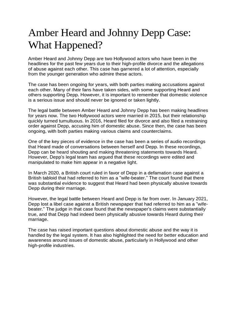 Amber Heard Johnny Depp Reading Comprehension | PDF | Johnny Depp ...