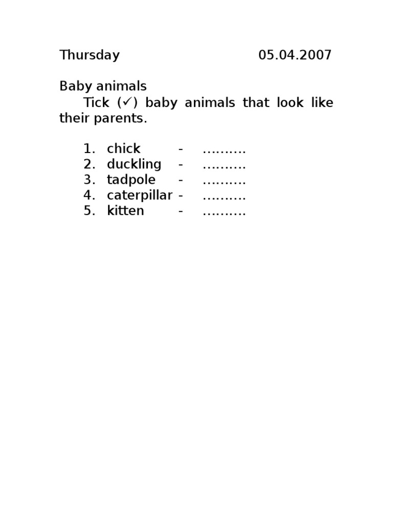 Baby Animals That Resemble Parents | PDF | Language Arts & Discipline ...