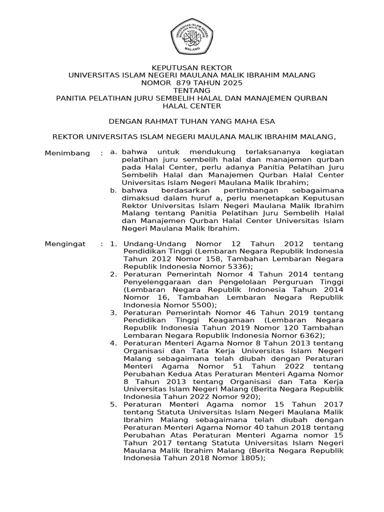 SK - 879 Panitia Pelatihan Juru Sembelih Halal Dan Manajemen Qurban ...