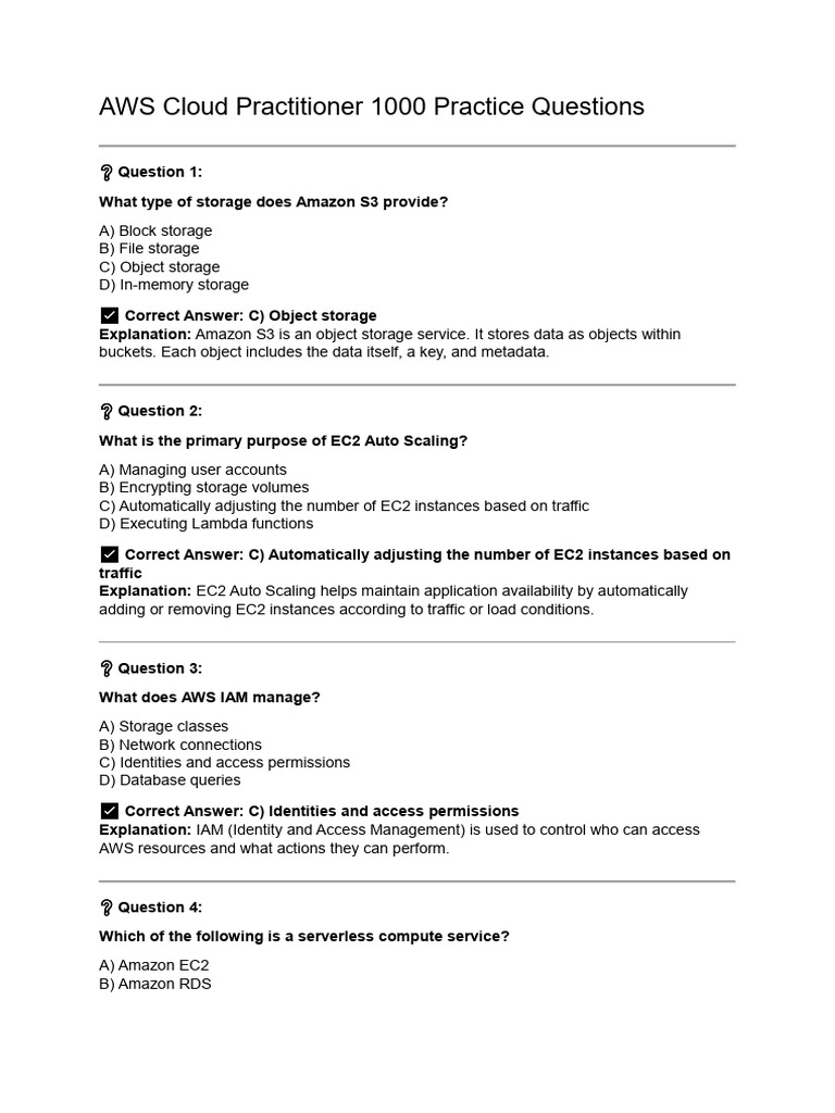 1000 Practice Questions | PDF | Amazon Web Services | Cloud Computing