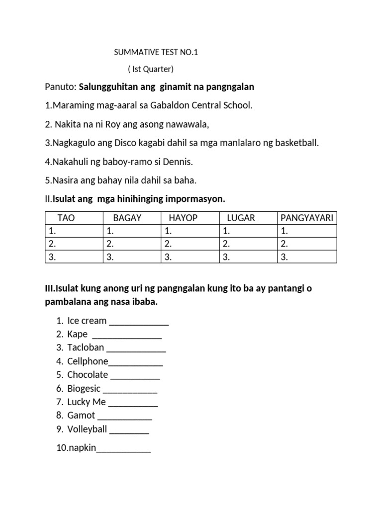 Summative Test No.1 | PDF