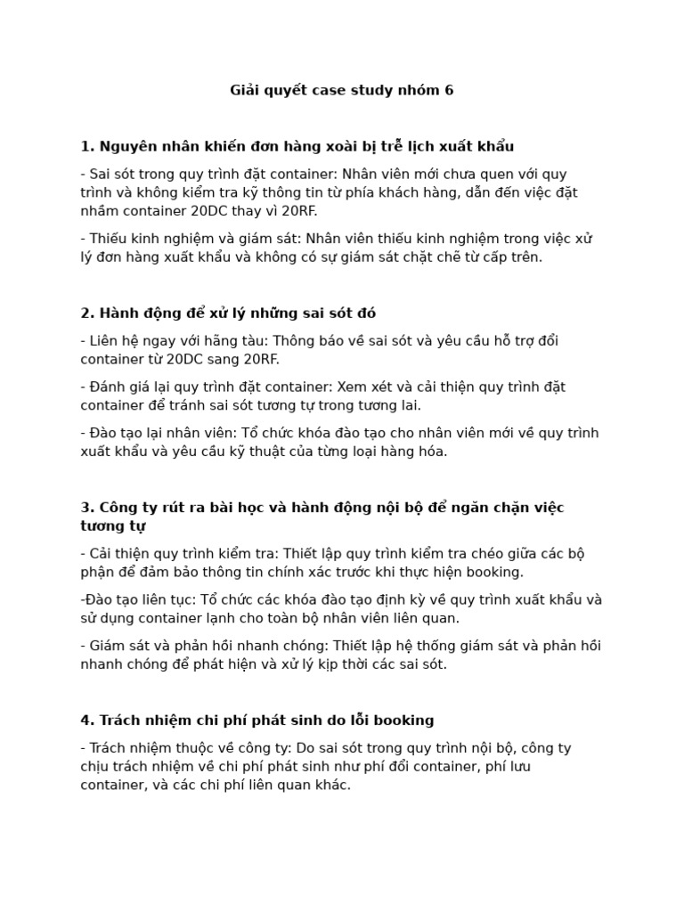 Giải quyết case study nhóm 6 | PDF