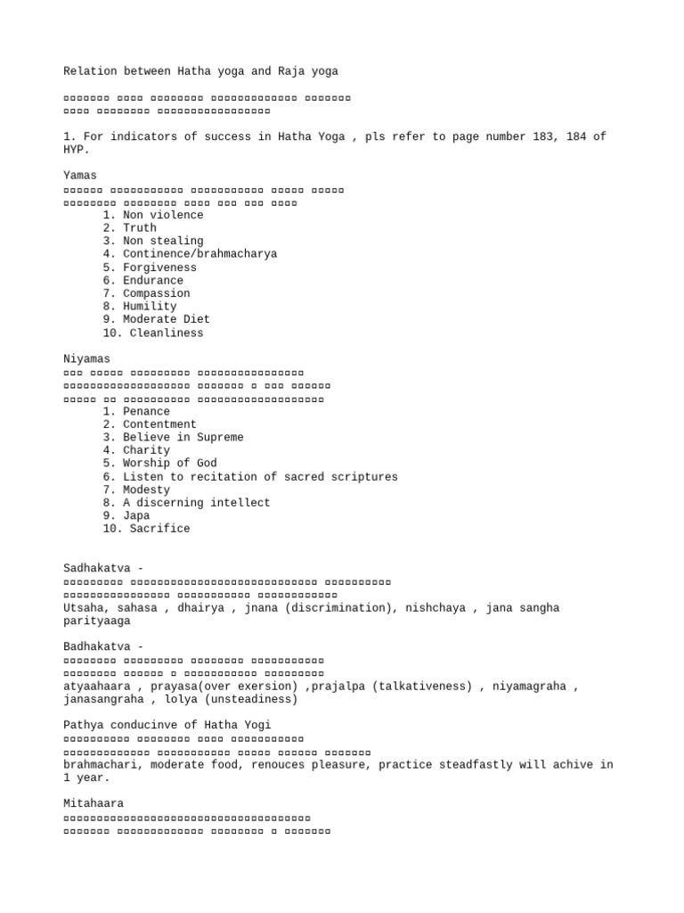 HYP Important Points | PDF | Yoga | Hatha Yoga