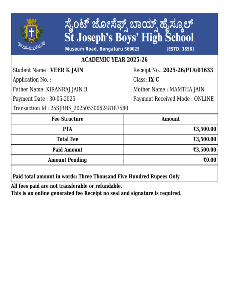 Fee Receipt 2 | PDF