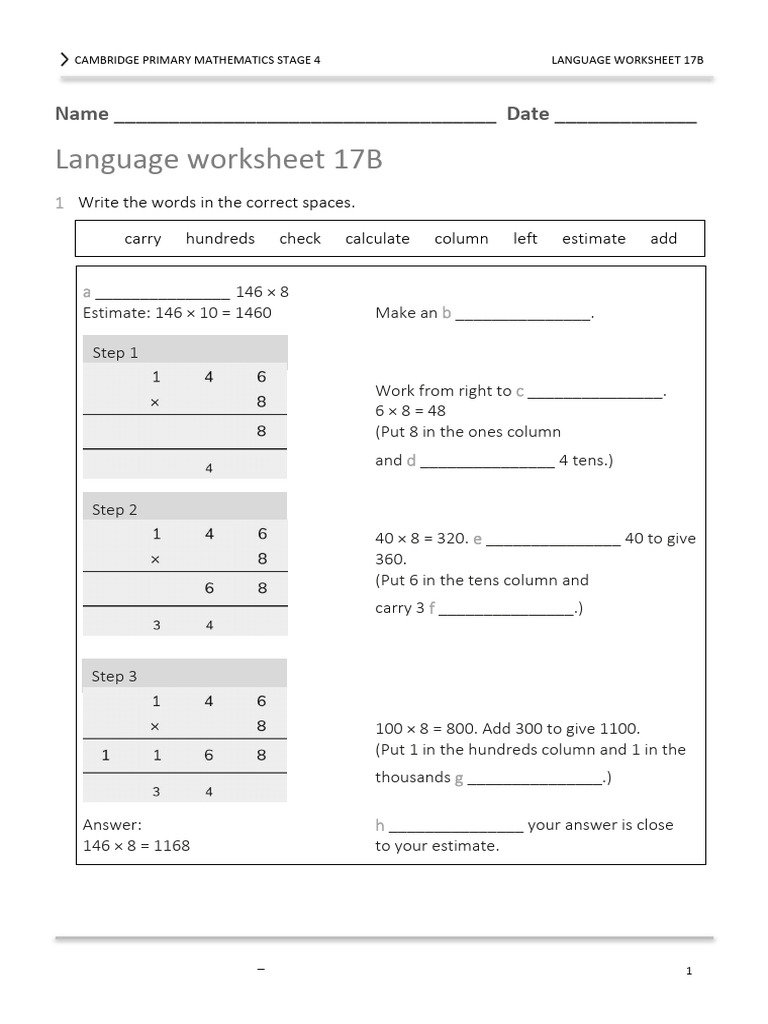 Prim Maths 4 2ed TR Lang Ws 17b | PDF
