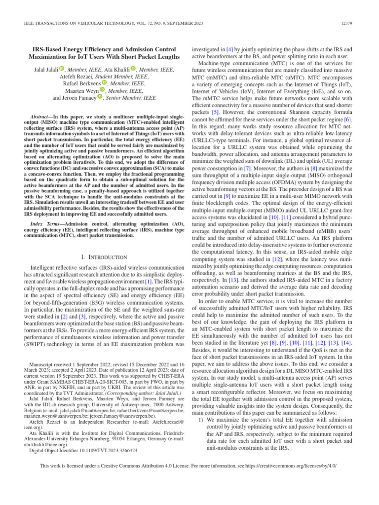 IRS-Based Energy Efficiency and Admission Control Maximization For IoT Users With Short Packet ...