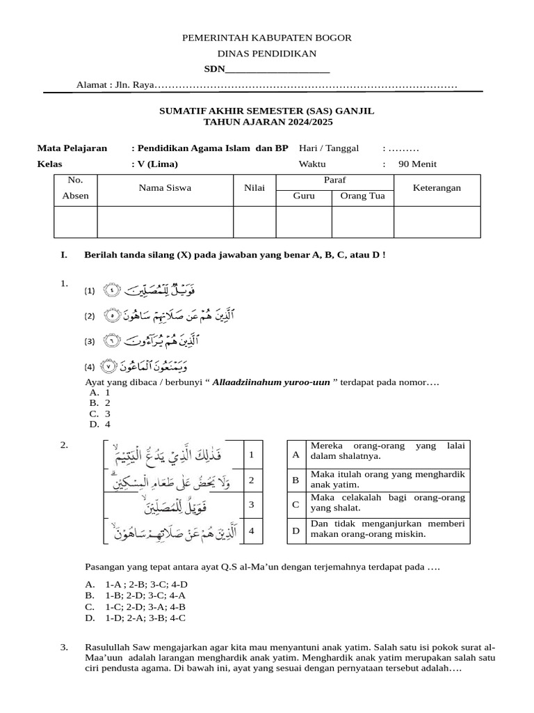 Soal Pai Kelas 5 | PDF