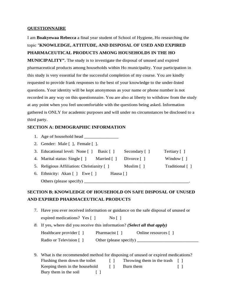 Boakyewaa Questionnaire 2003 | PDF | Waste Management | Waste