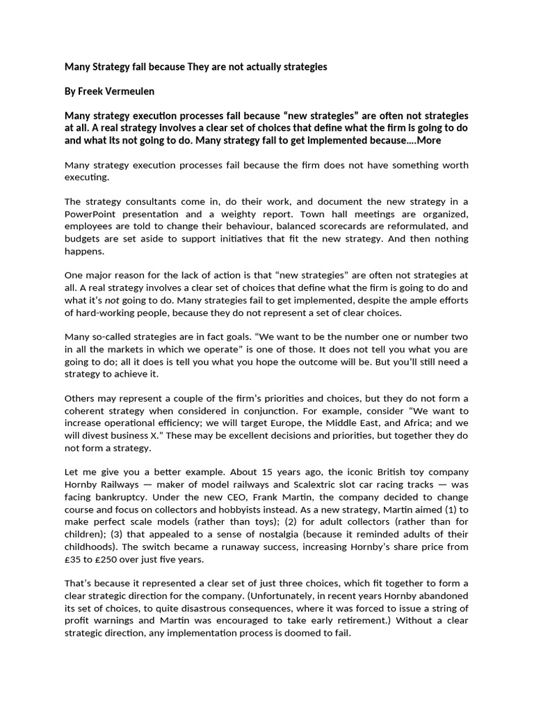 Many Strategy Fail Because They Are Not Actually Strategies | PDF ...