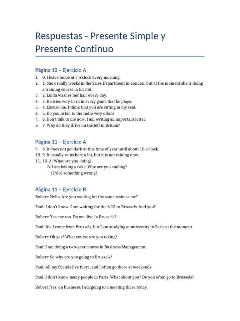 Respuestas Presente Simple Continuo | PDF