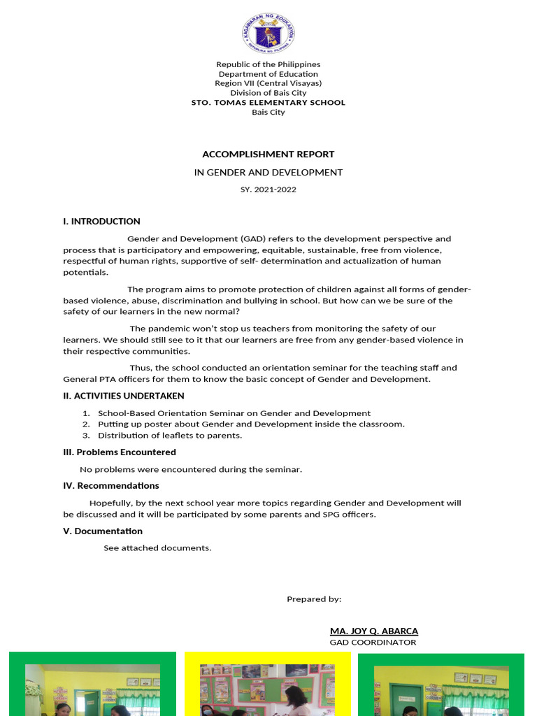 Accomplishment Report Gad 2020-2021 | PDF | Gender And Development ...