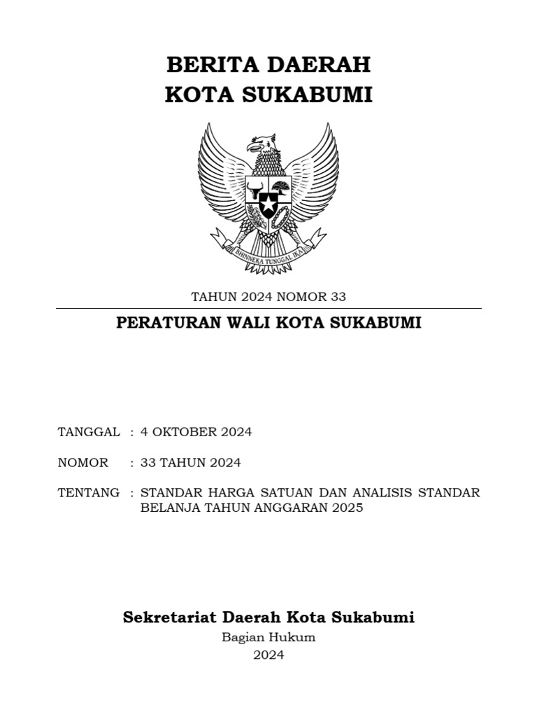 Perwali Sukabumi No. 33 2024 TTG Harsat Anggaran 2025 | PDF