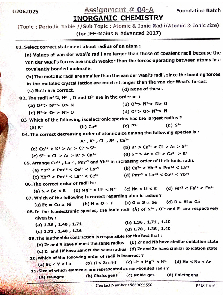 Assignment #4A (Inorganic Chemistry) | PDF