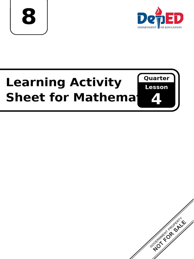 Q4 - WS - Mathematics 8 - Lesson 4 - Week 4 | PDF | Data | Worksheet