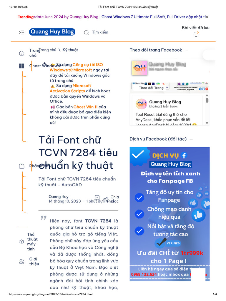 Tải Font chữ TCVN 7284 tiêu chuẩn kỹ thuật | PDF