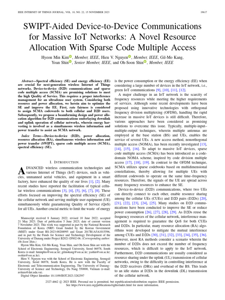 SWIPT Aided Device To Device Communications For Massive IoT Networks | PDF | Cellular Network ...