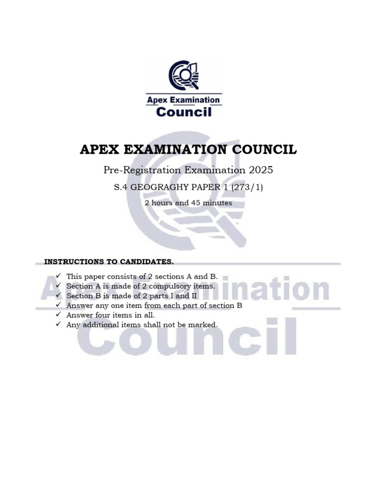 Apex Examination Council Geograghy Paper 1 | PDF | Mining | Economies