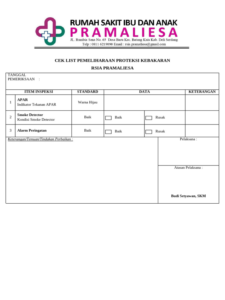 Form Ceklis Pemeliharaan Sistem Proteksi Kebakaran | PDF