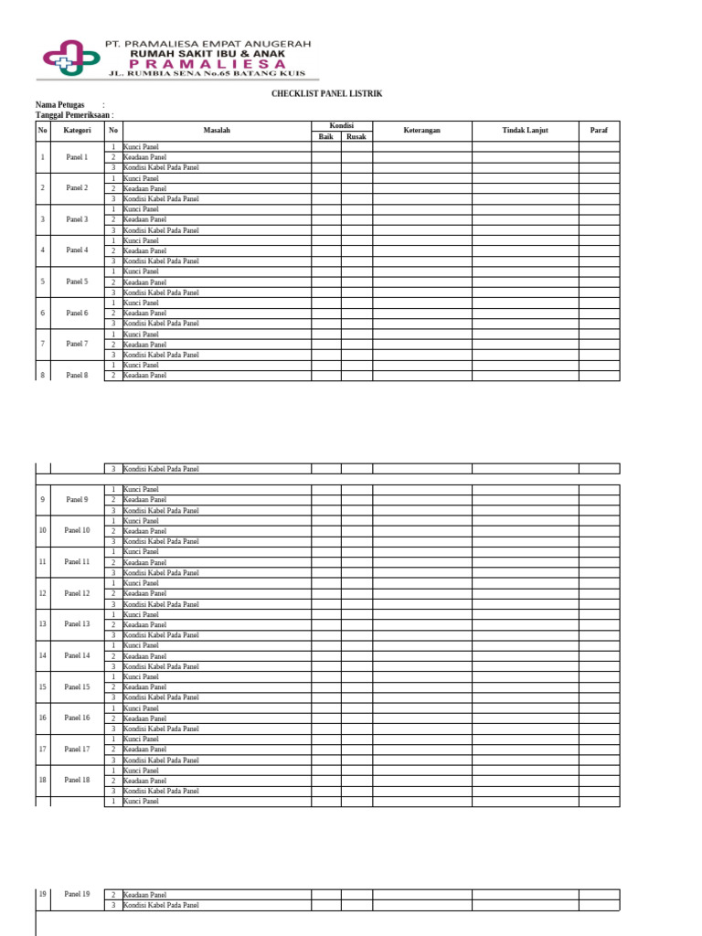 Form Monitoring Panel Listrik | PDF