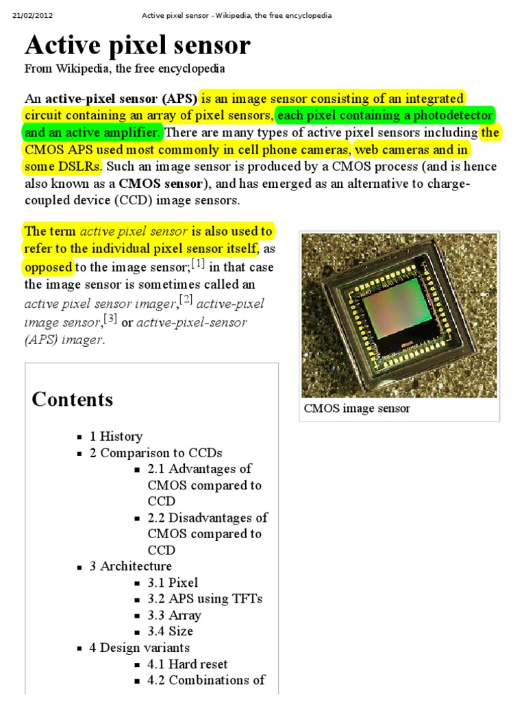 Active Pixel Sensor - Wikipedia, The Free Encyclopedia | PDF | Charge ...