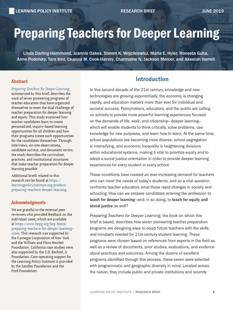 Preparing Teachers Deeper Learning BRIEF | PDF | Learning | Pedagogy
