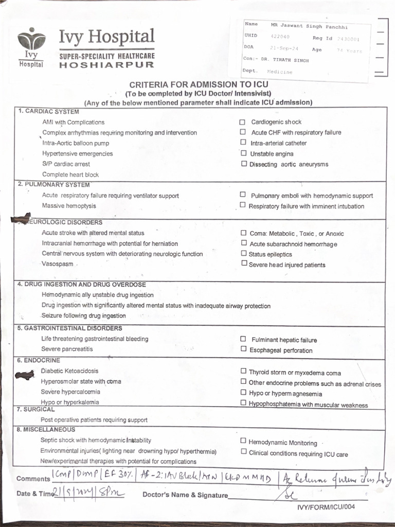 Discharge Criteria From Micu | PDF
