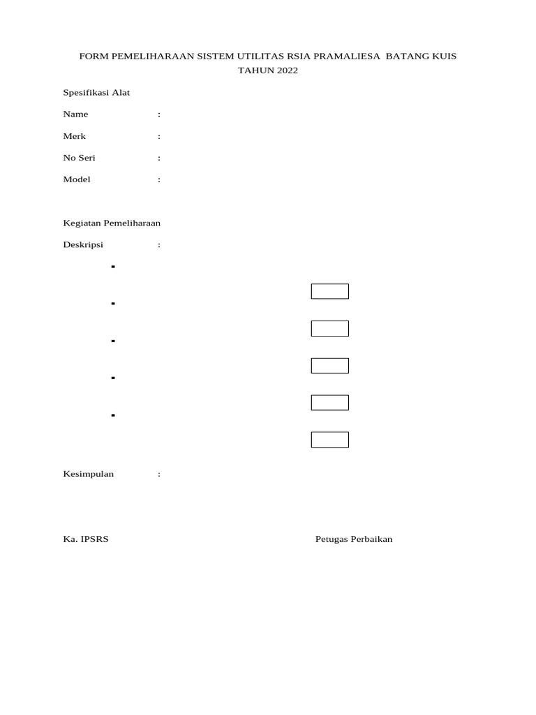 Form Perbaikan Dan Pemeliharaan Sistem Utilitas | PDF