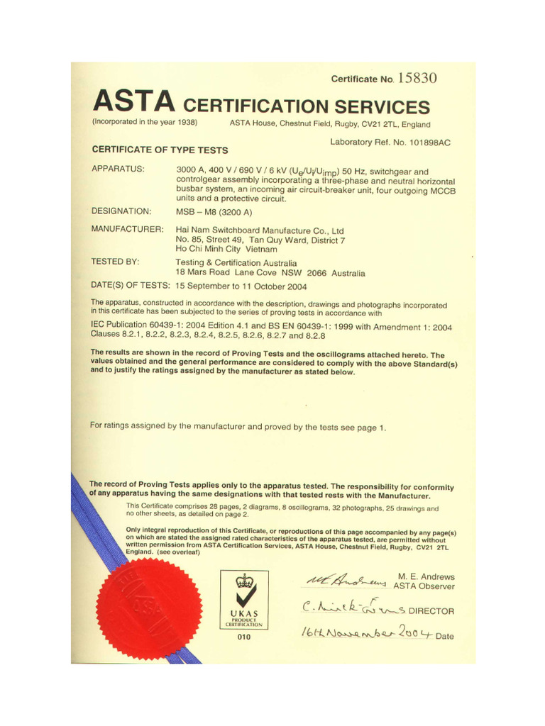 1 Type Test Certificate LV | PDF