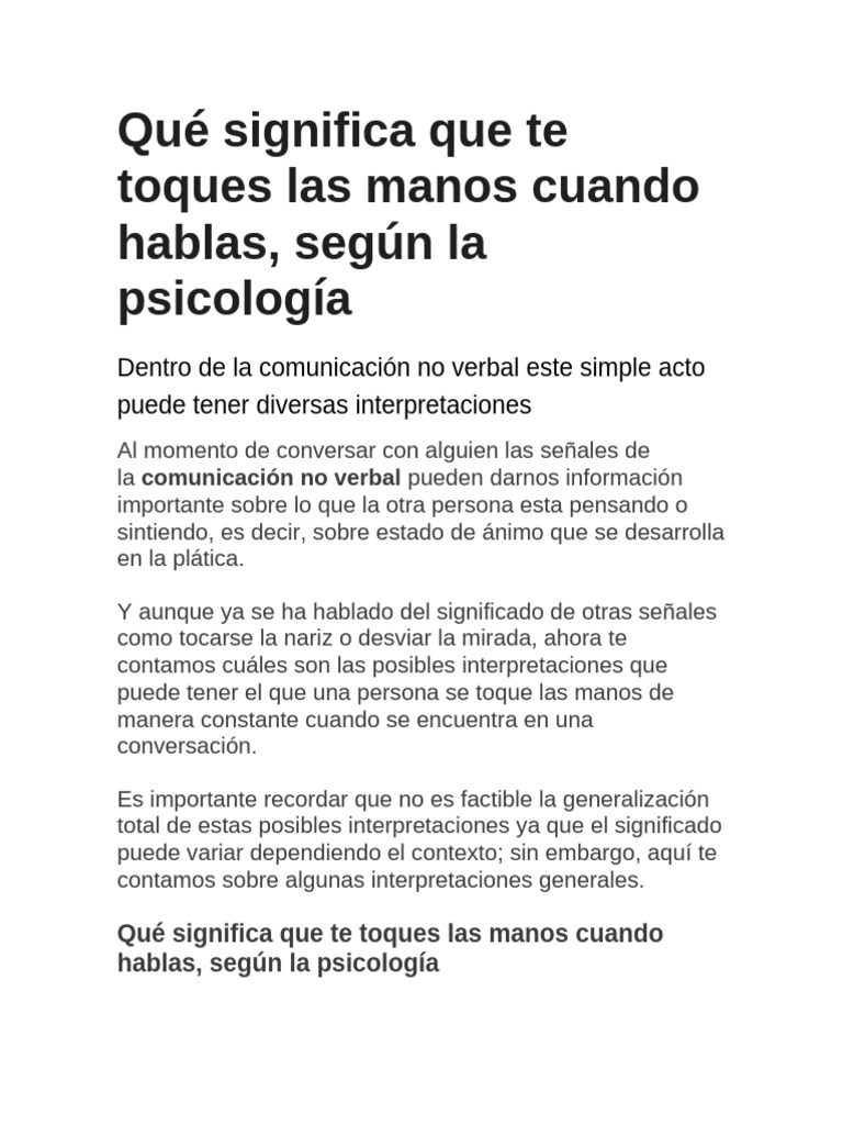 Qué Significa Que Te Toques Las Manos Cuando Hablas | PDF | Las ...