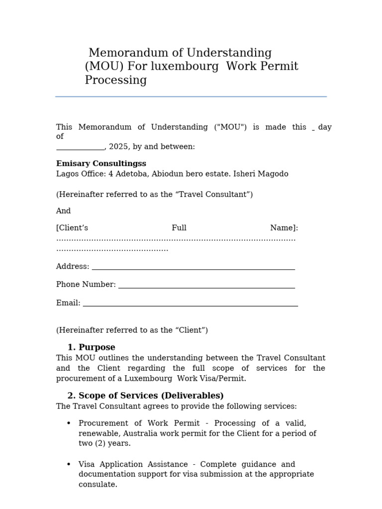 MOU Luxembourg Work Permit | PDF | Travel Visa | Mediation