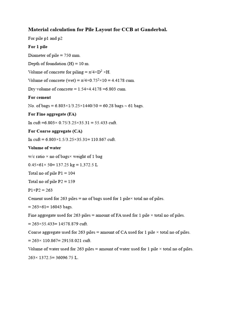 Material Calculation For Pile Layout For CCB at Ganderbal | PDF