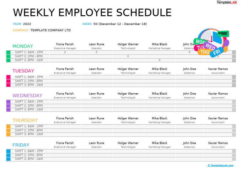 Weekly Employee Schedule Template | PDF