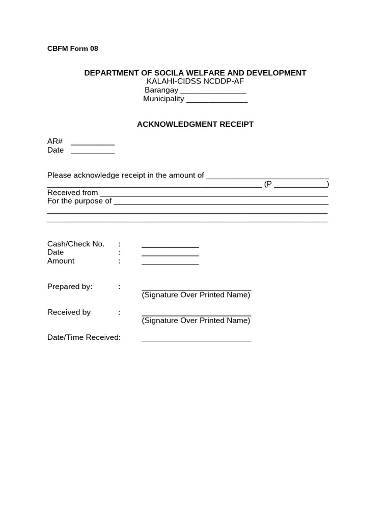 CBFM Form No.08 - Acknowledgement Receipt | PDF