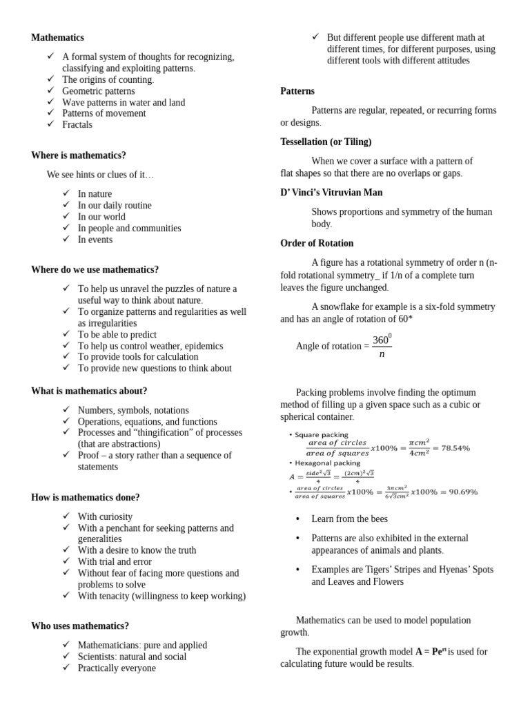 Mathematics (Lesson 1 and 2) | PDF | Pattern | Mathematics