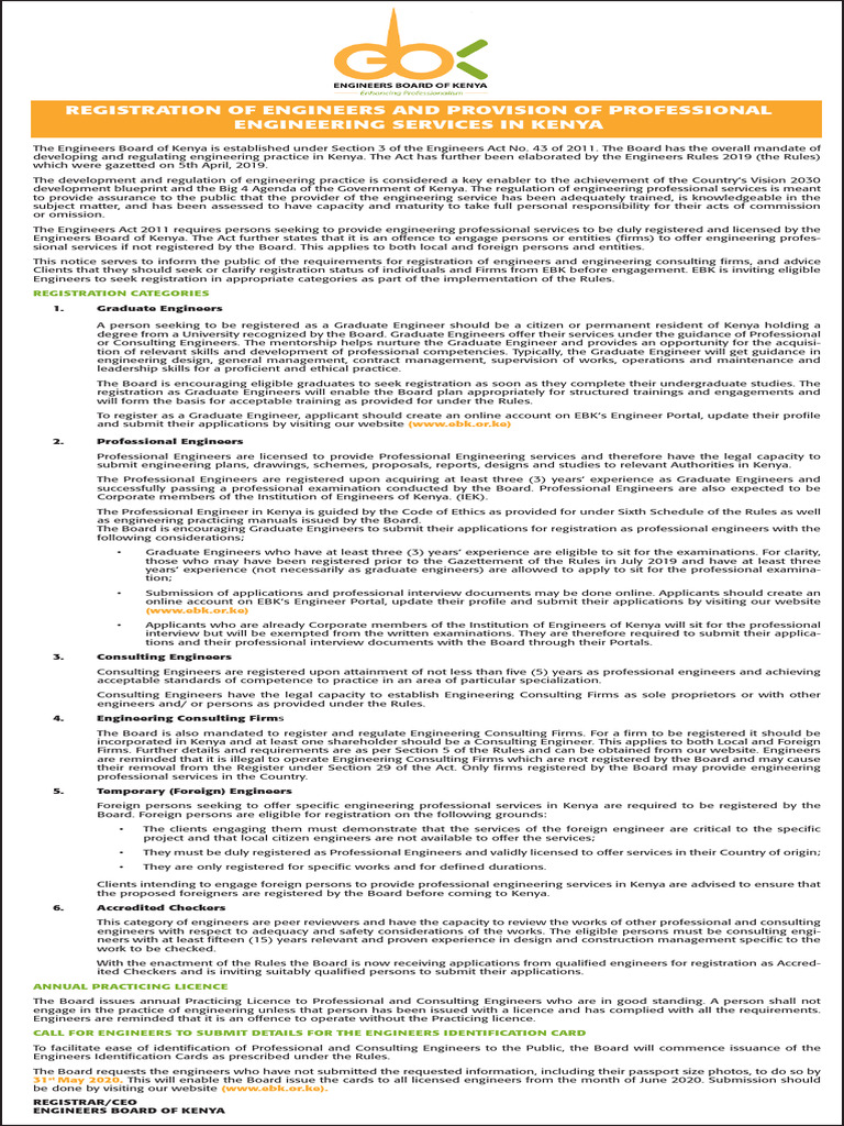 Registration of Engineers in Kenya | PDF | Identity Document
