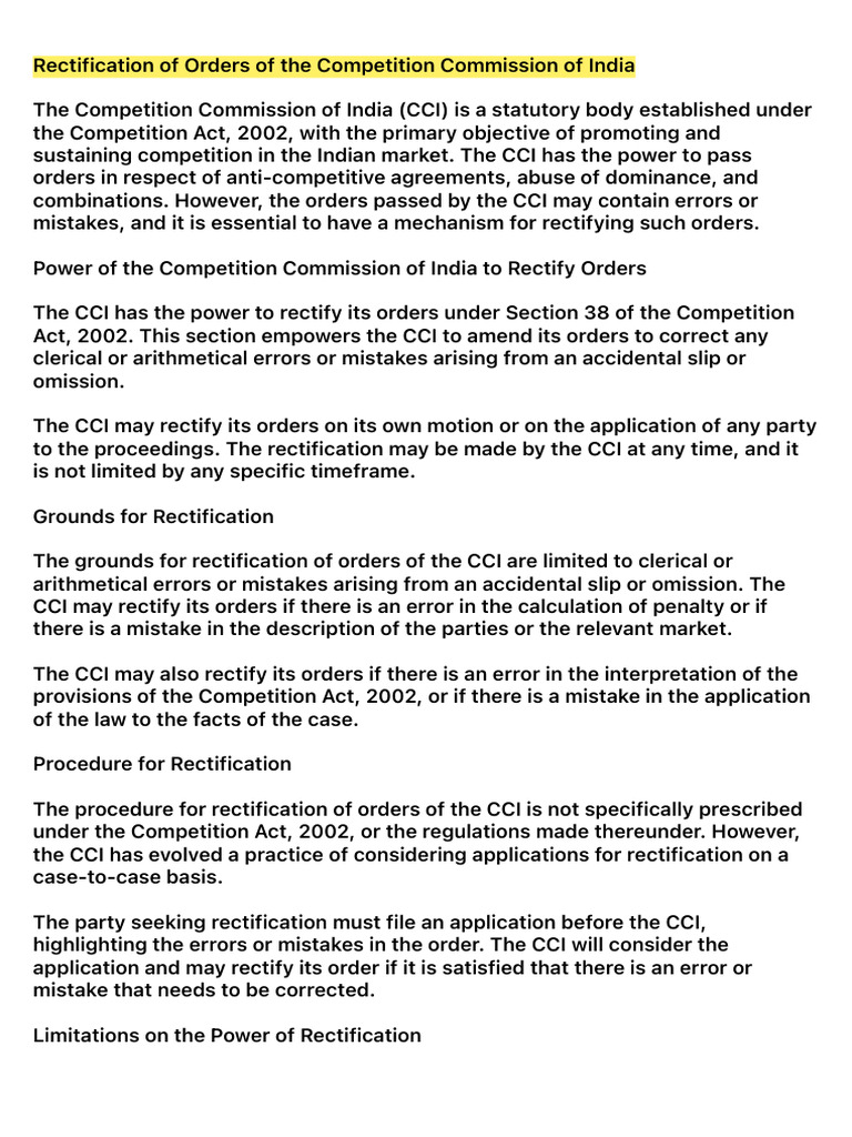 CCI Order Rectification Procedures | PDF | Rectifier | Public Law