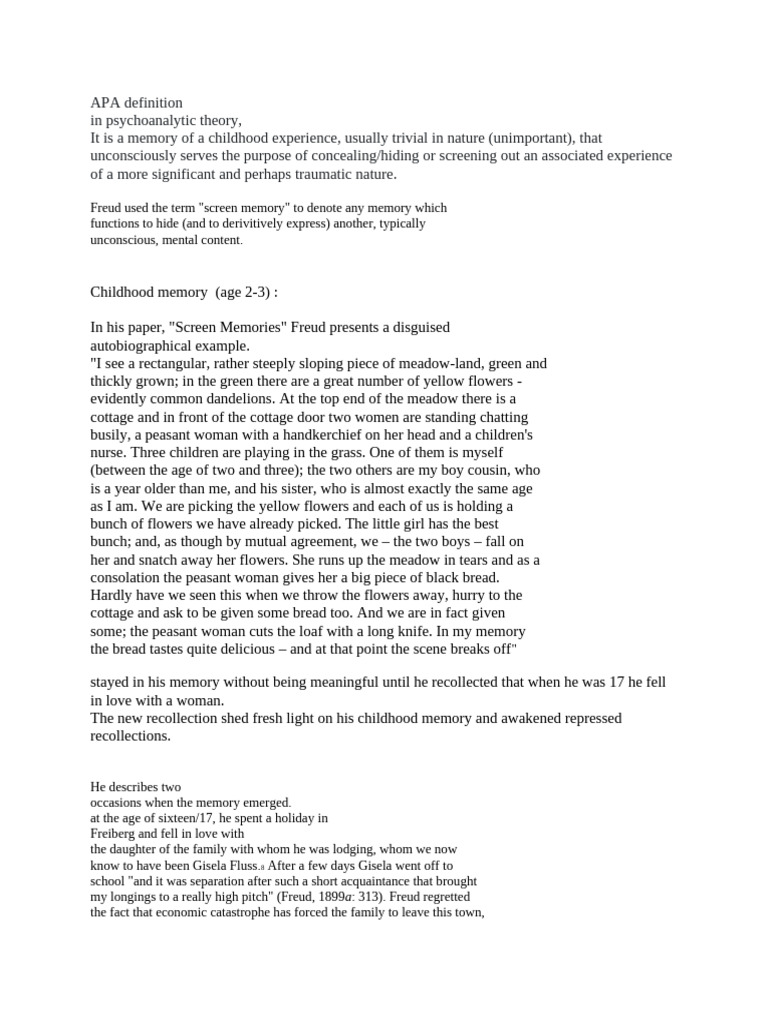 Understanding Freud's Screen Memories | PDF | Memory | Sigmund Freud