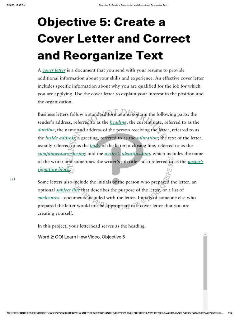 Objective 5 - Create A Cover Letter and Correct and Reorganize Text ...