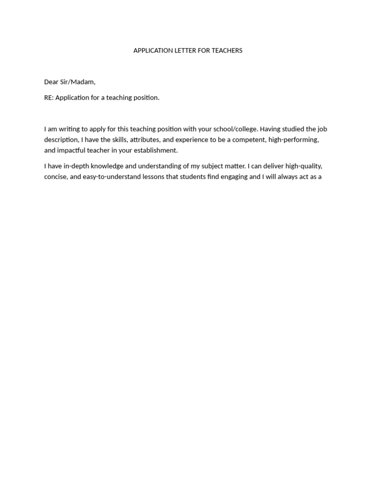 Application Letter For Teachers | PDF