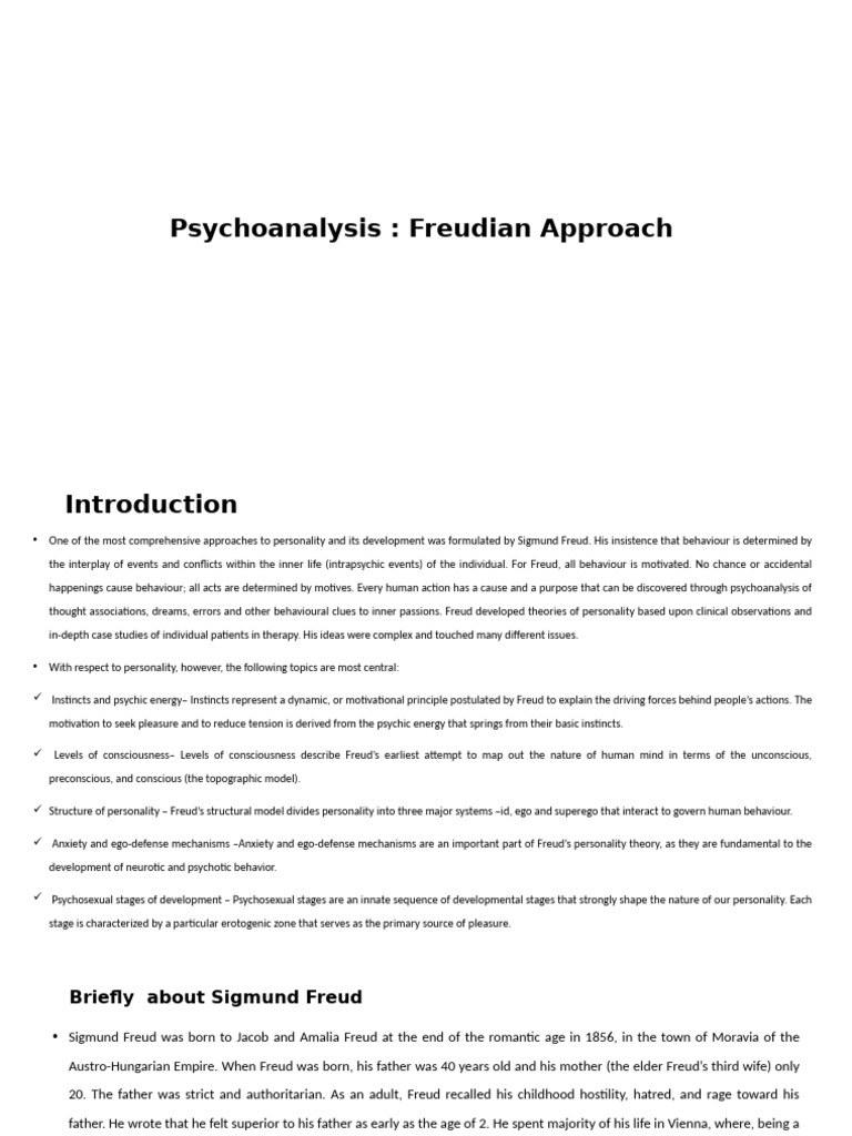 Psychoanalysis Freudian Approach | PDF | Sigmund Freud | Psychoanalysis