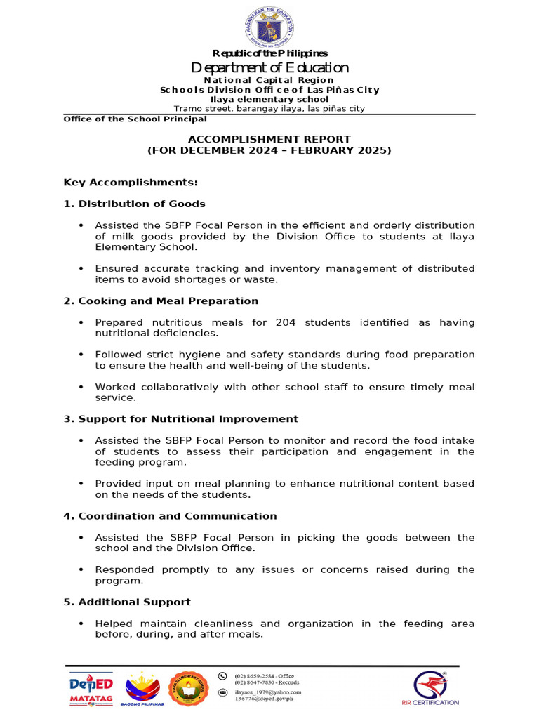 Accomplishment Report Feeding Helper | PDF | Determinants Of Health ...