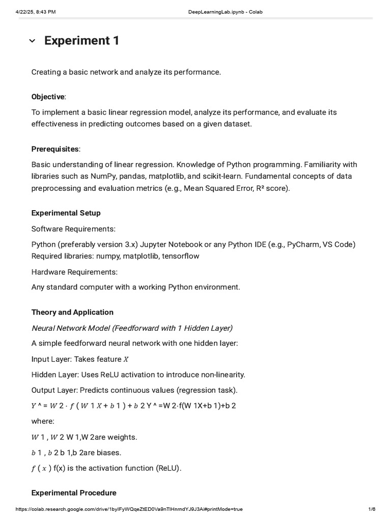 DeepLearningLab.ipynb - Colab | PDF | Regression Analysis | Mean Squared Error