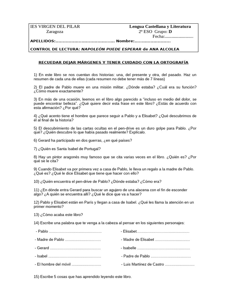 Control de Lectura NUNCA SERÉ TU HÉROE de Ana Alcolea | PDF | Pablo el apóstol