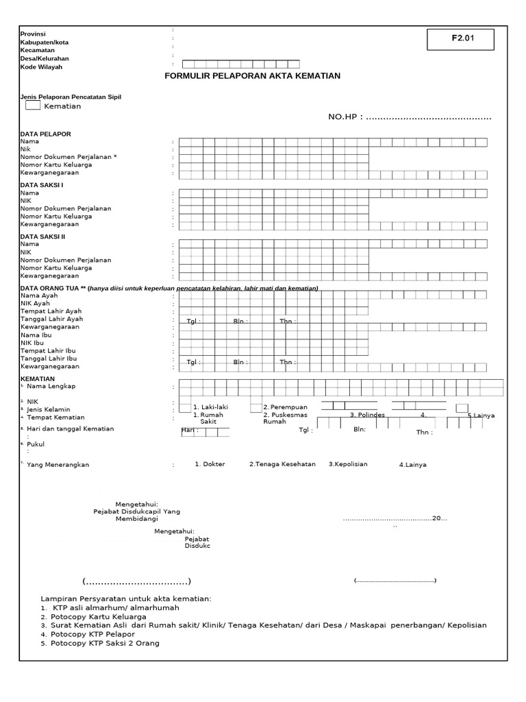 Formulir f2.01 Kematian | PDF