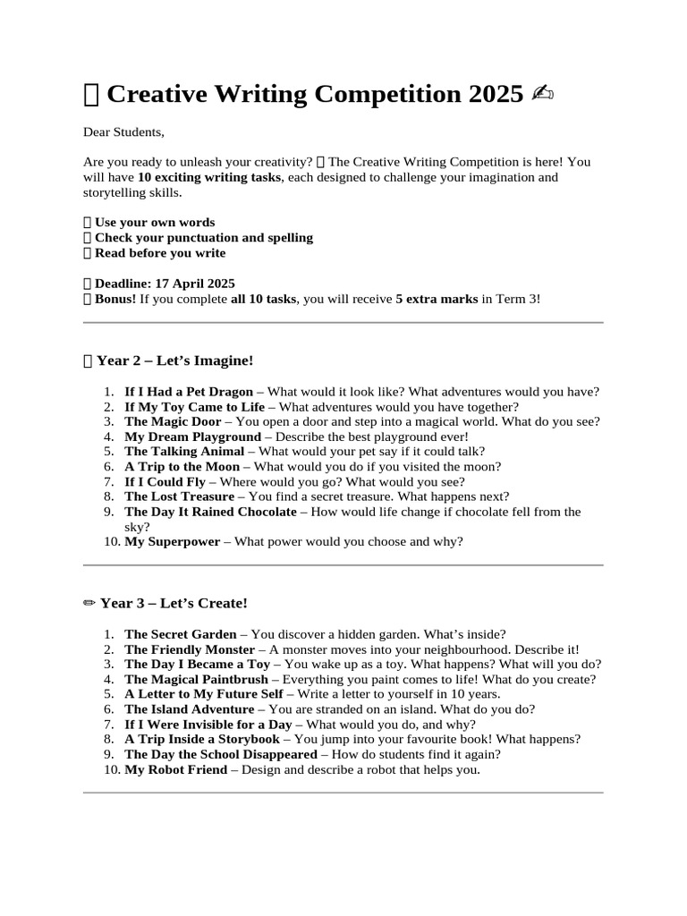 Creative Writing Competition 2025 | PDF