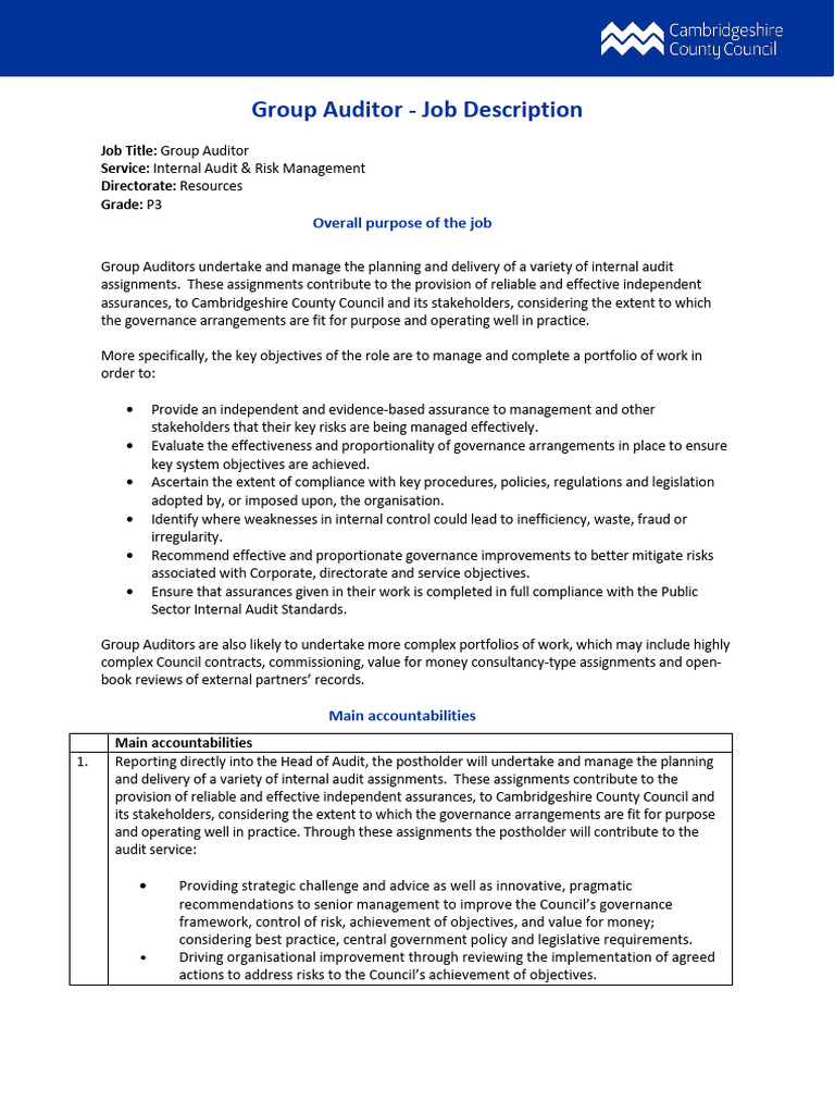 Group Auditor Job Description Overview | PDF | Internal Audit | Audit