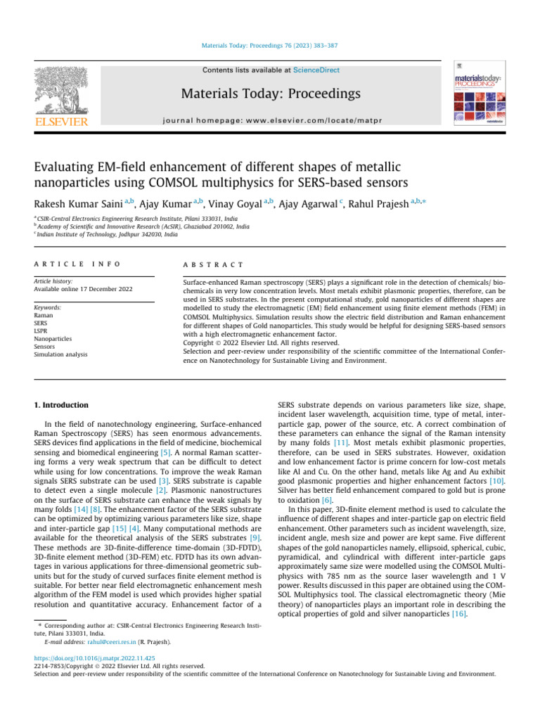 Evaluating EM-field Enhancement of Different Shapes of Metallic ...