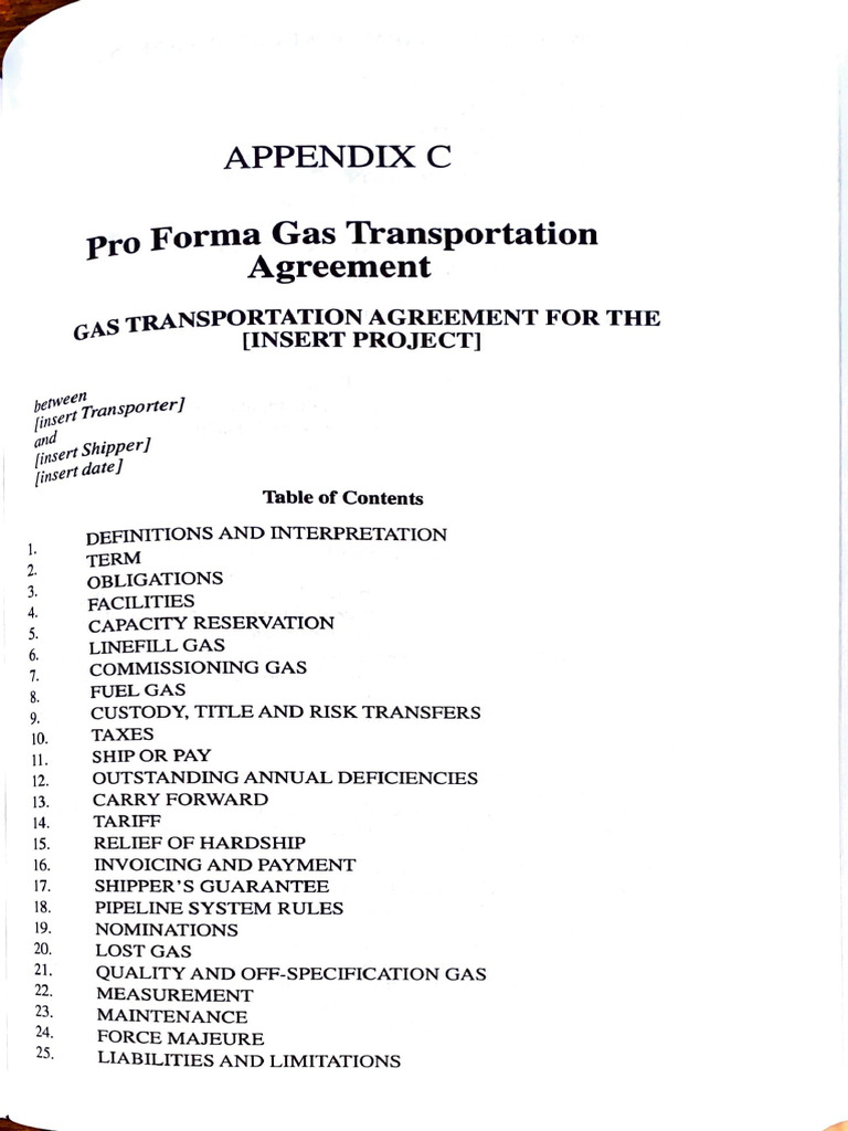 Proforma Gas Transportation Agreement | PDF