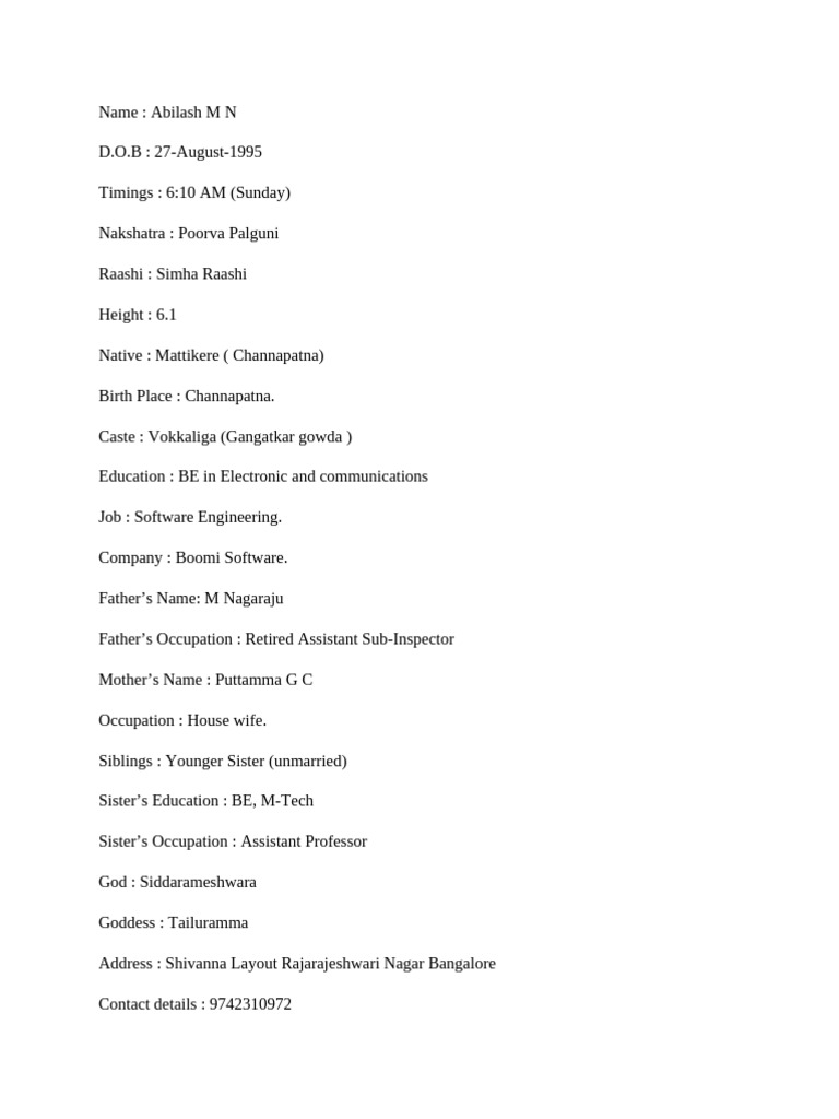 Abilash Biodata | PDF
