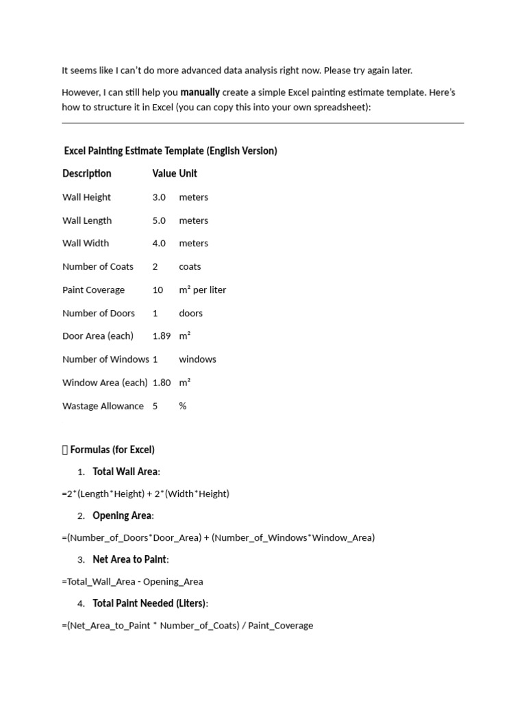 Simple Excel Painting Estimate Template | PDF